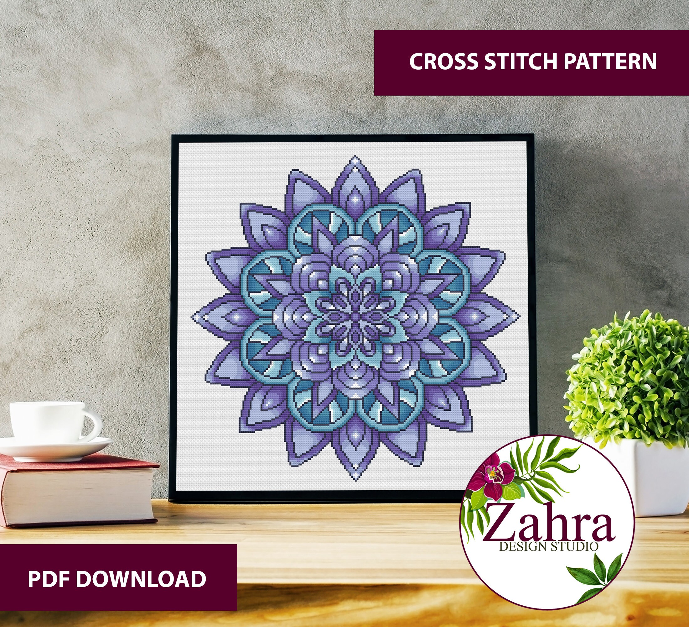 Mandala Cross Stitch Pattern. Colorful Floral Mandala Cross - Etsy