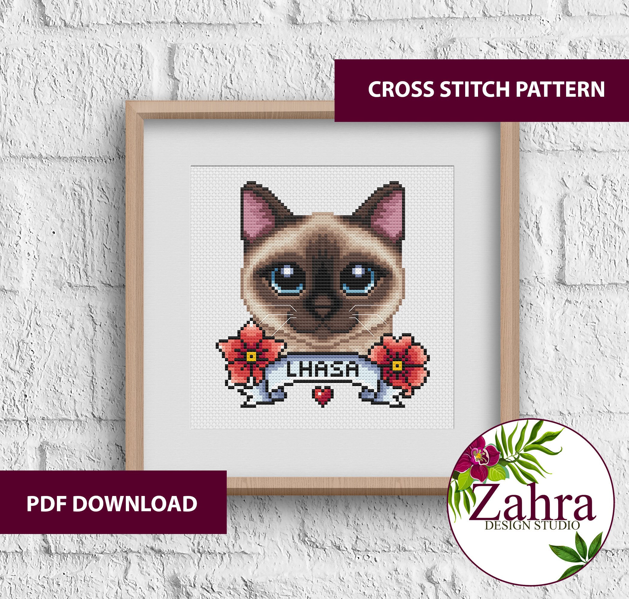 Siamese Cat Cross Stitch Pattern. Cat Cross Stitch Chart. - Etsy