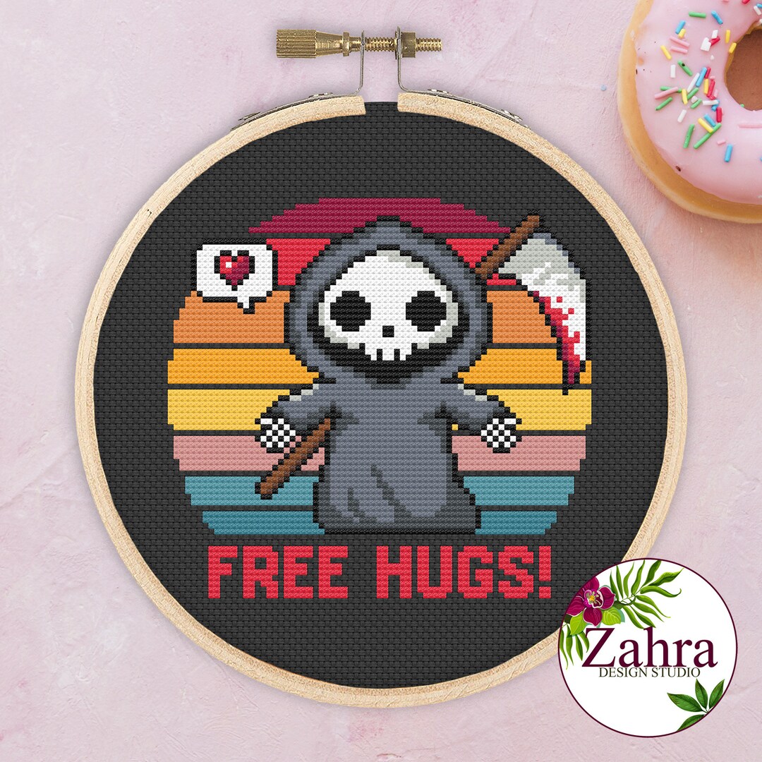 Cute Grim Reaper - Free Hugs! Grim Reaper Cross Stitch Pattern. Funny ...