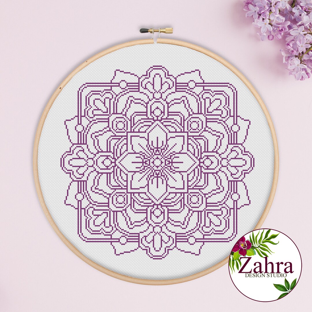 Mandala Cross Stitch Pattern. One Color Floral Mandala Cross Stitch ...