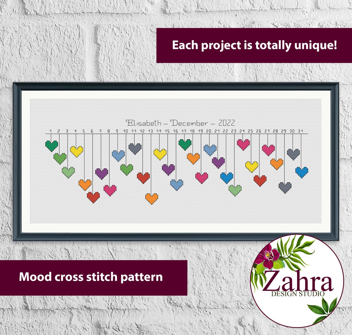 Hearts Mood Cross Stitch Pattern Mood Journal Cross Stitch - Etsy