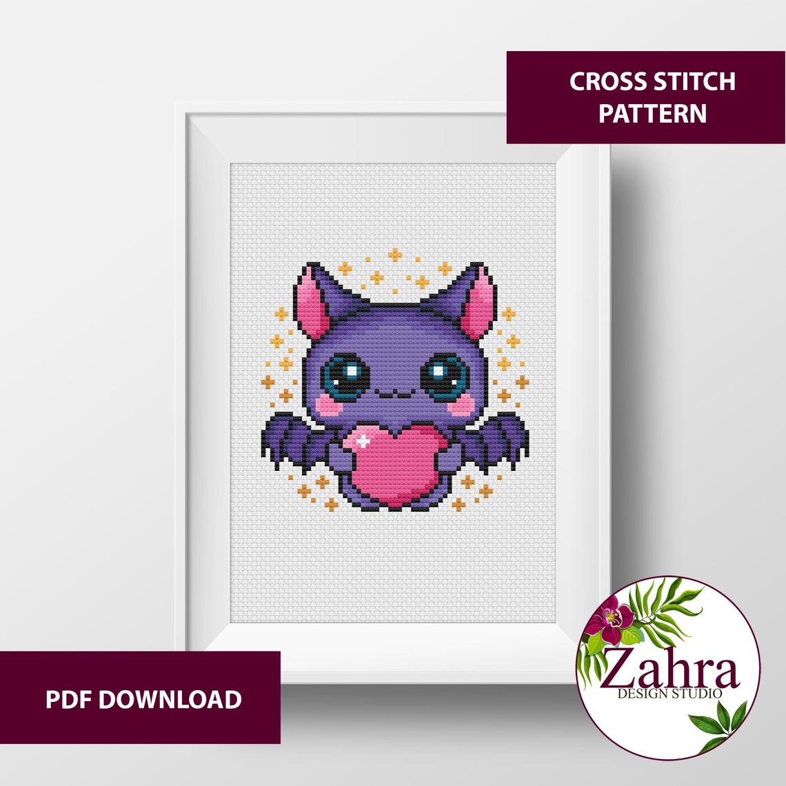 Cute Bat! Bat Cross Stitch Pattern. Cute Cross Stitch Chart. PDF ...