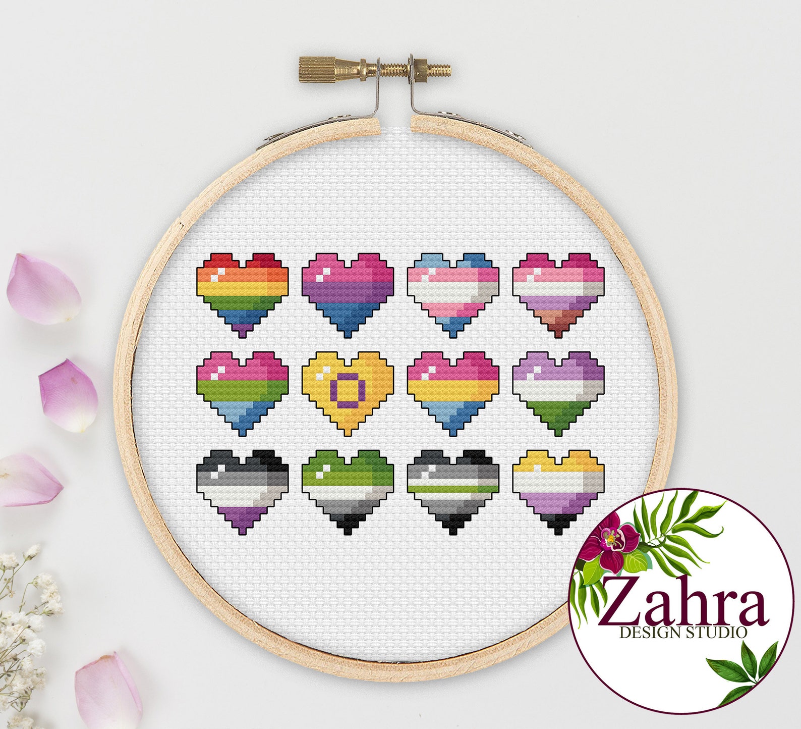 LGBTQ Pride Hearts LGBTQ Cross Stitch Pattern. Pride Cross - Etsy
