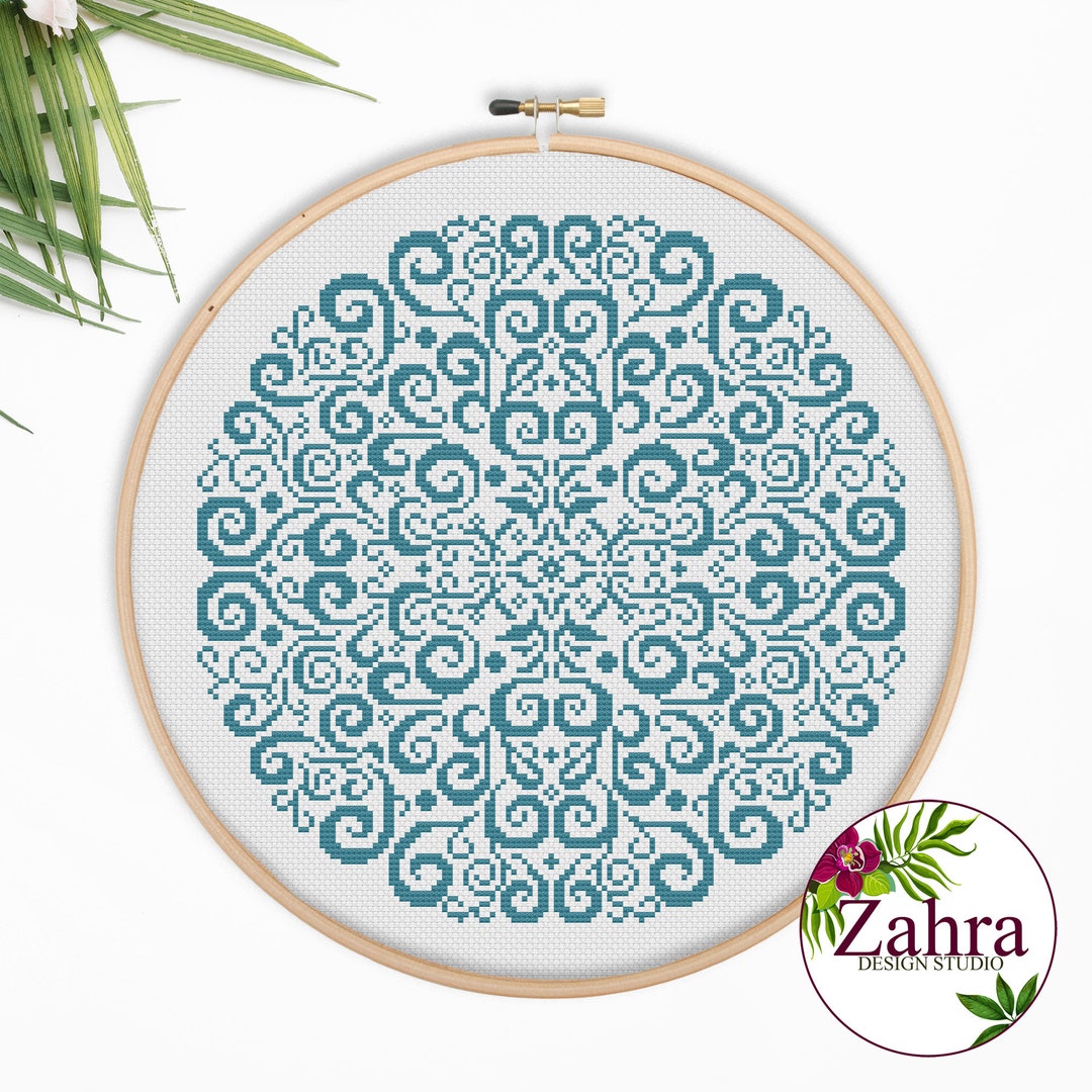 Mandala Cross Stitch Pattern. One Color Floral Mandala Cross Stitch ...