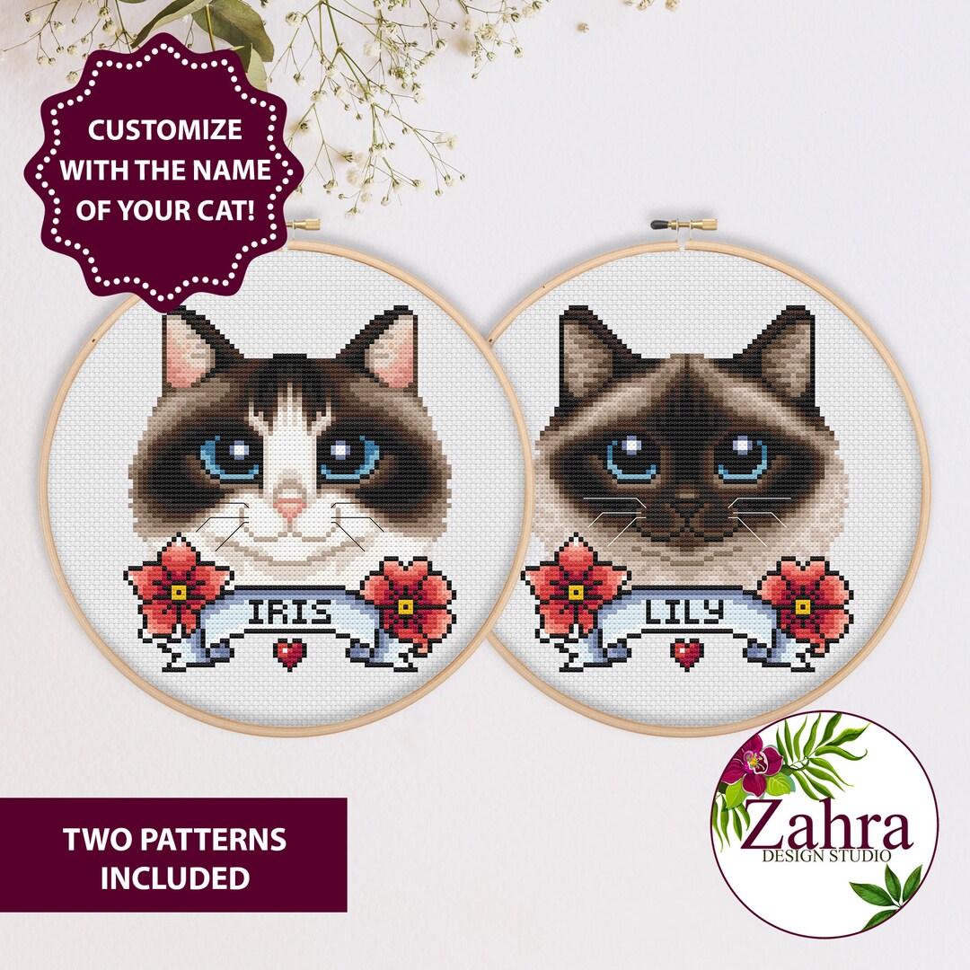 Dark Chocolate Ragdoll Cat Cross Stitch Pattern. Cat Cross Stitch Chart ...