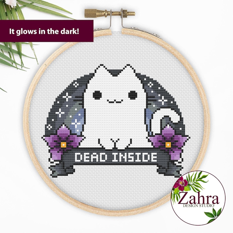 Dead Inside Cat Cross Stitch Pattern - Glow in the Dark (PDF Download ...