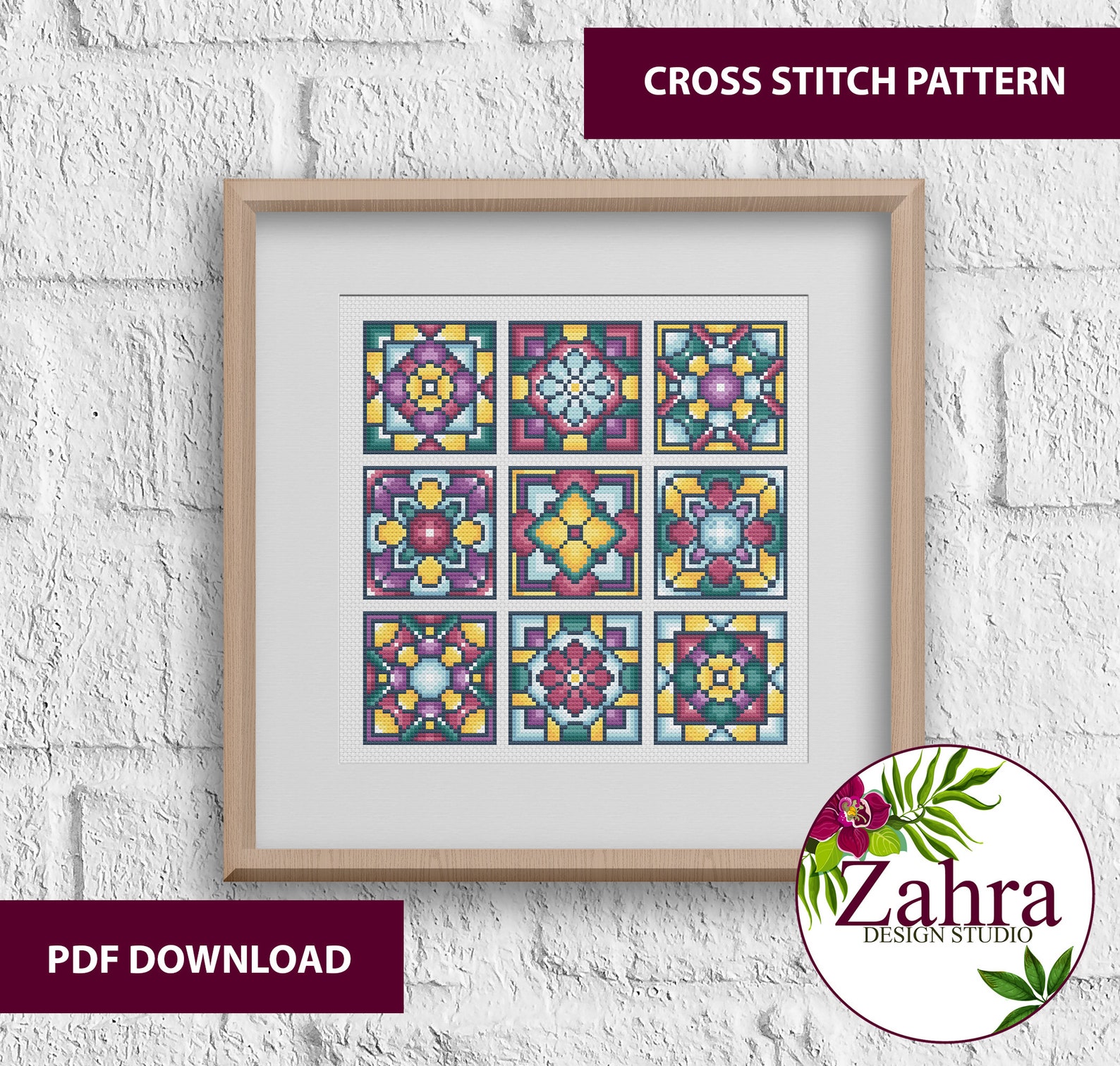 Mini Mandala Tiles Cross Stitch. Mandala Cross Stitch Pattern. - Etsy