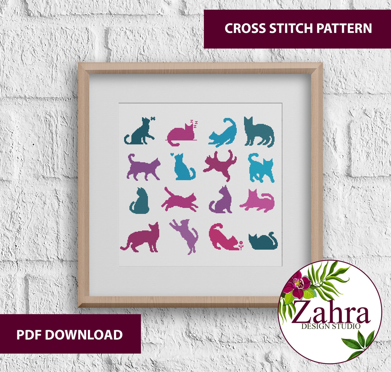 Mini Cat Silhouettes Cross Stitch Pattern: Set of 16 (PDF Download) - Etsy