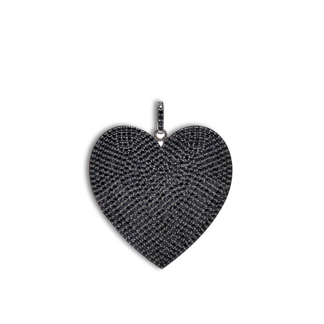 Heart Shape 92.5 Silver Black Spinel Pendant .925 Oxidized Sterling ...