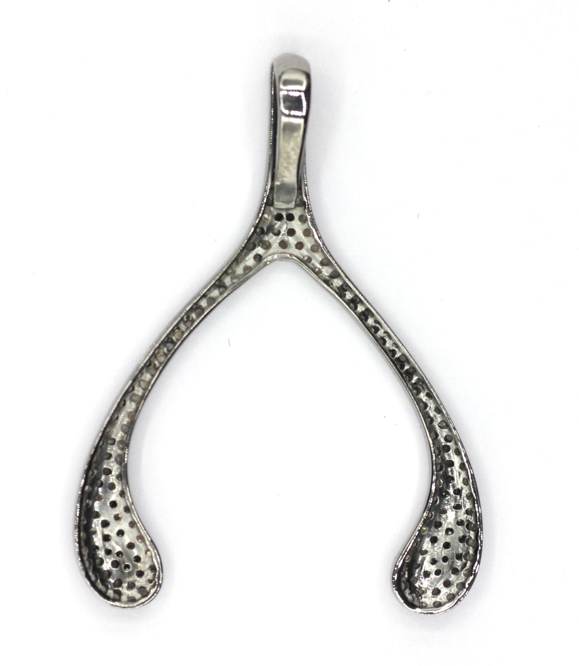 Wishbone Shape Diamond Pendant .925 Oxidized Sterling Silver Diamond ...