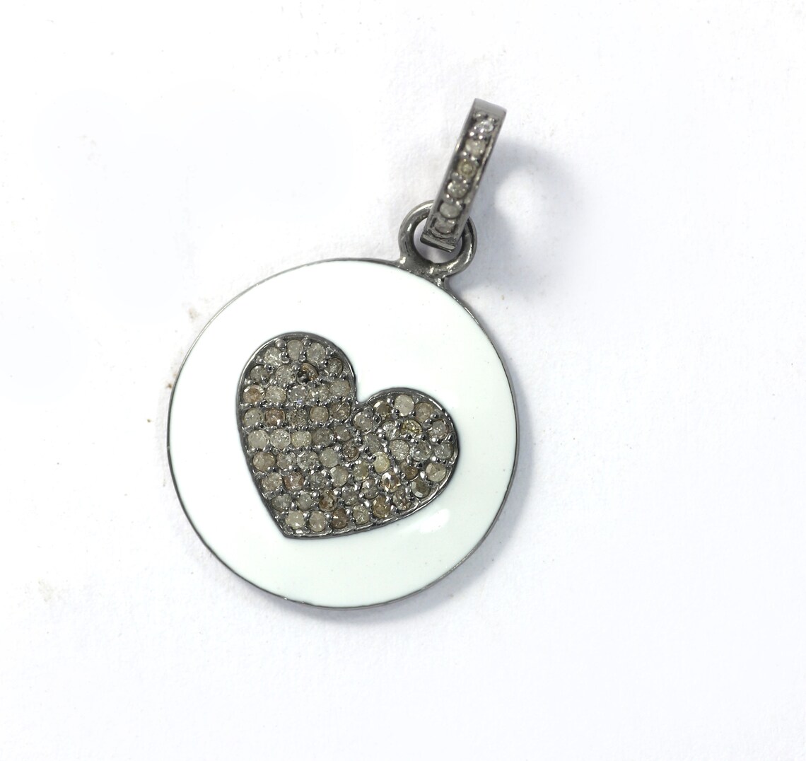 Heart Pave Diamond Pendant, Heart Enamel Diamond Pendant, Round Heart ...