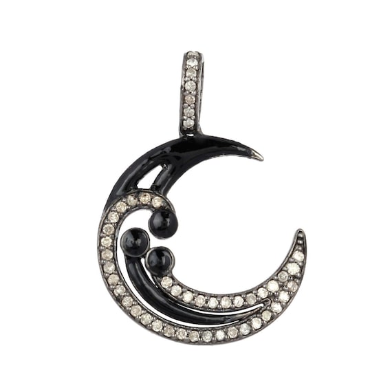 Moon Shape Diamond Pendant .925 Oxidized Sterling Silver | Etsy