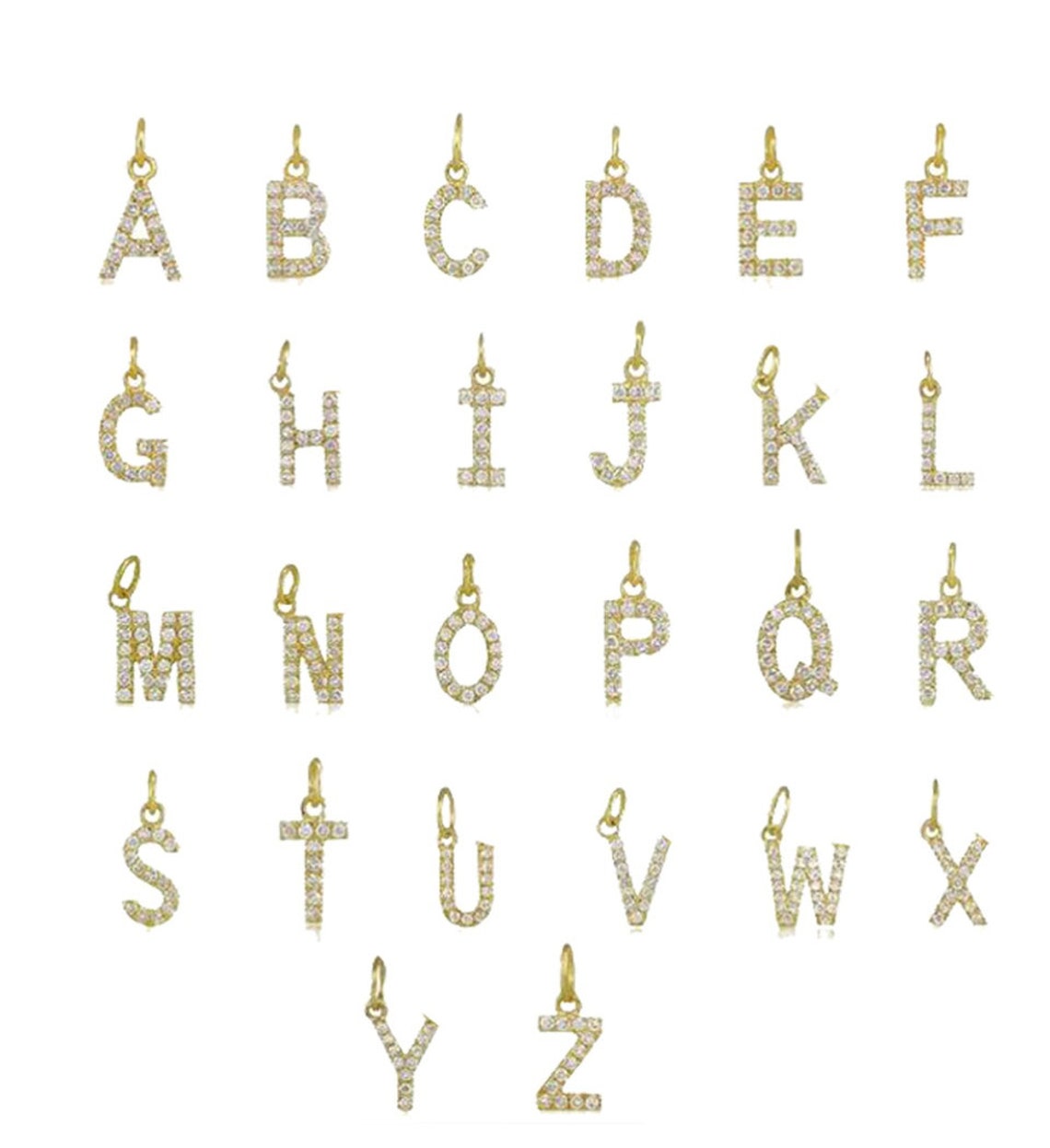 Solid 14k Gold 1 Pcs Pave Diamond Alphabet Charm Pendant, Approx Size 9 ...