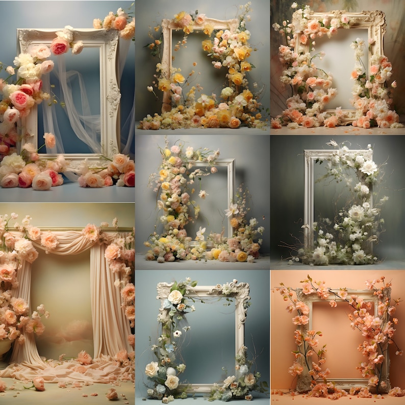 Maternity Digital Backdrop Floral Frames Overlays, Wedding Photo Flower ...