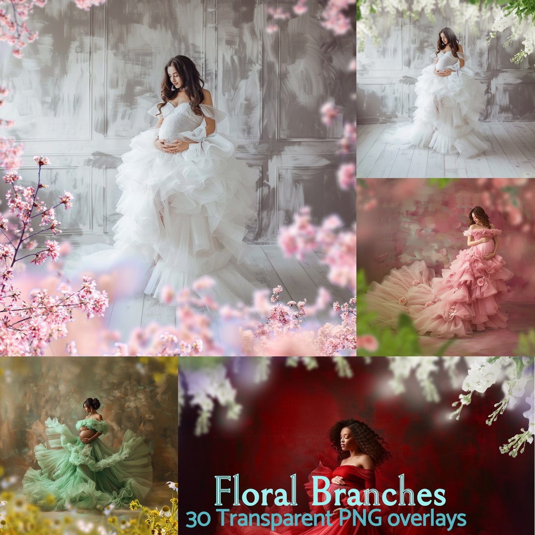 Floral Branch Backdrop Overlays Maternity Flower Branch Overlays ...
