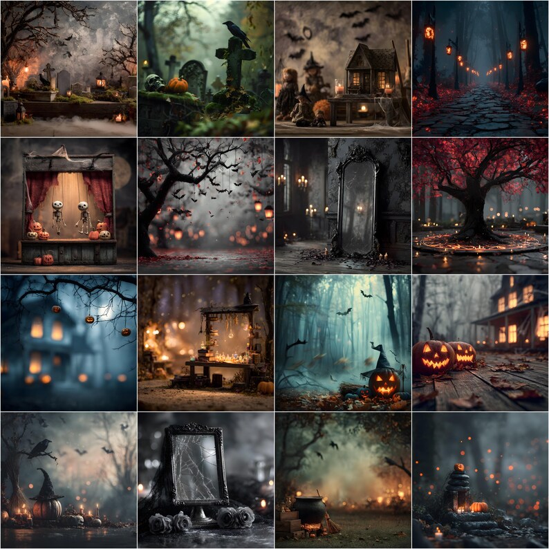 100 Halloween Digital Backdrop Set | Eerie Spooky Haunted Forest ...