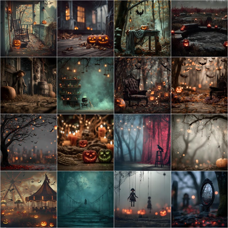 100 Halloween Digital Backdrop Set | Eerie Spooky Haunted Forest ...