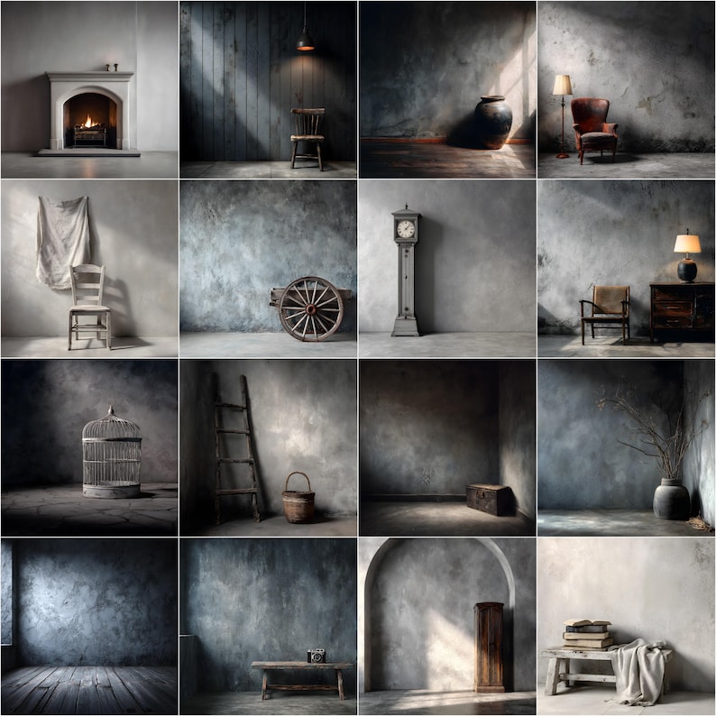 90 Old Master Studio Backgrounds, Grey Digital Backdrops Overlays for ...