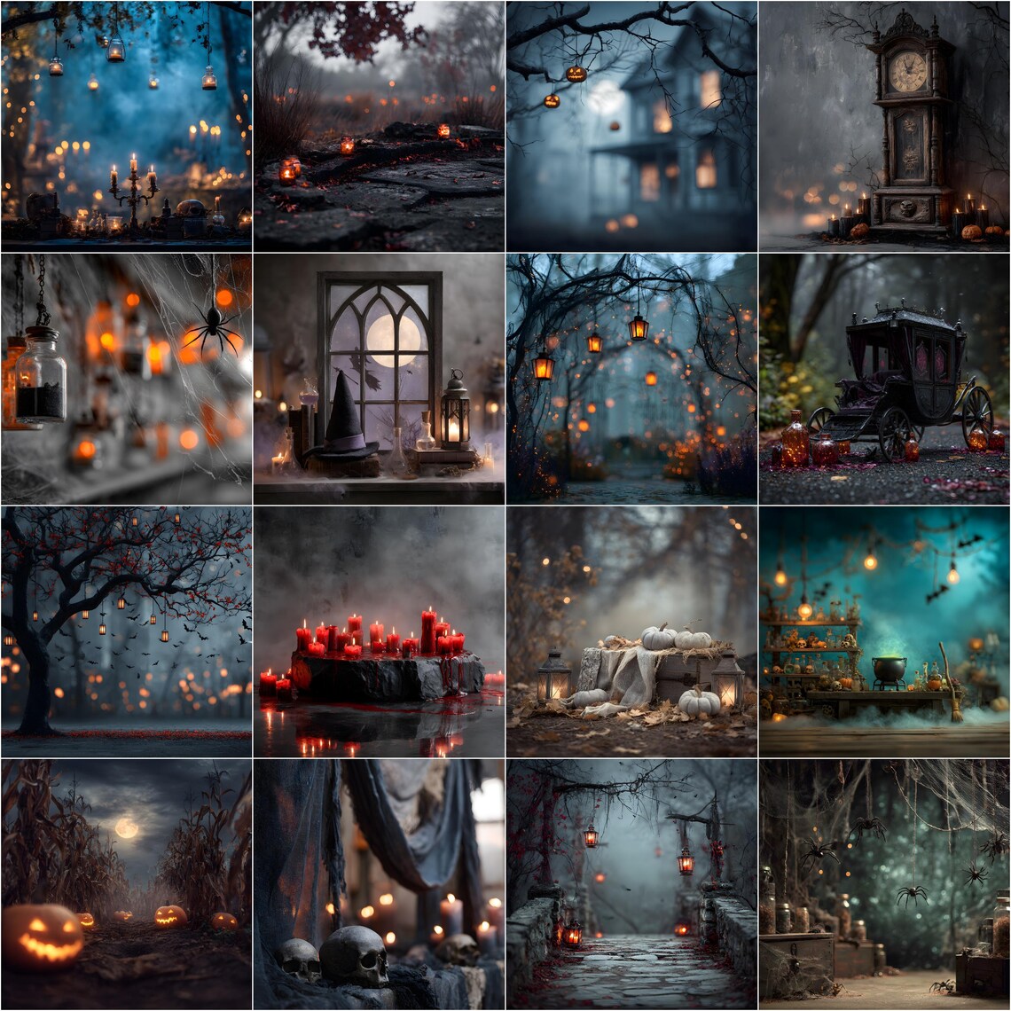 100 Halloween Digital Backdrop Set | Eerie Spooky Haunted Forest ...