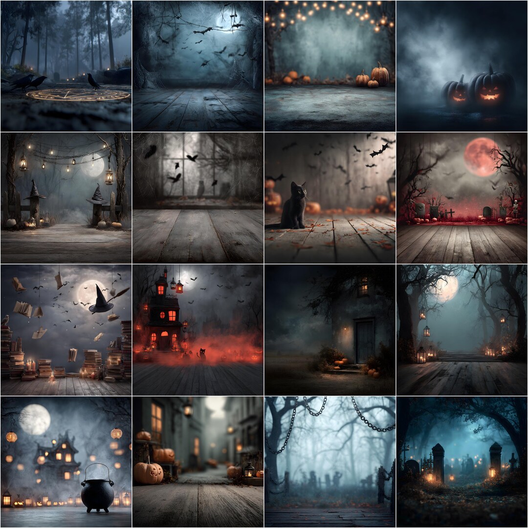 60 Halloween Digital Backdrops | Dark Moody Spooky Backgrounds | Haunted Forest, Graveyard ...