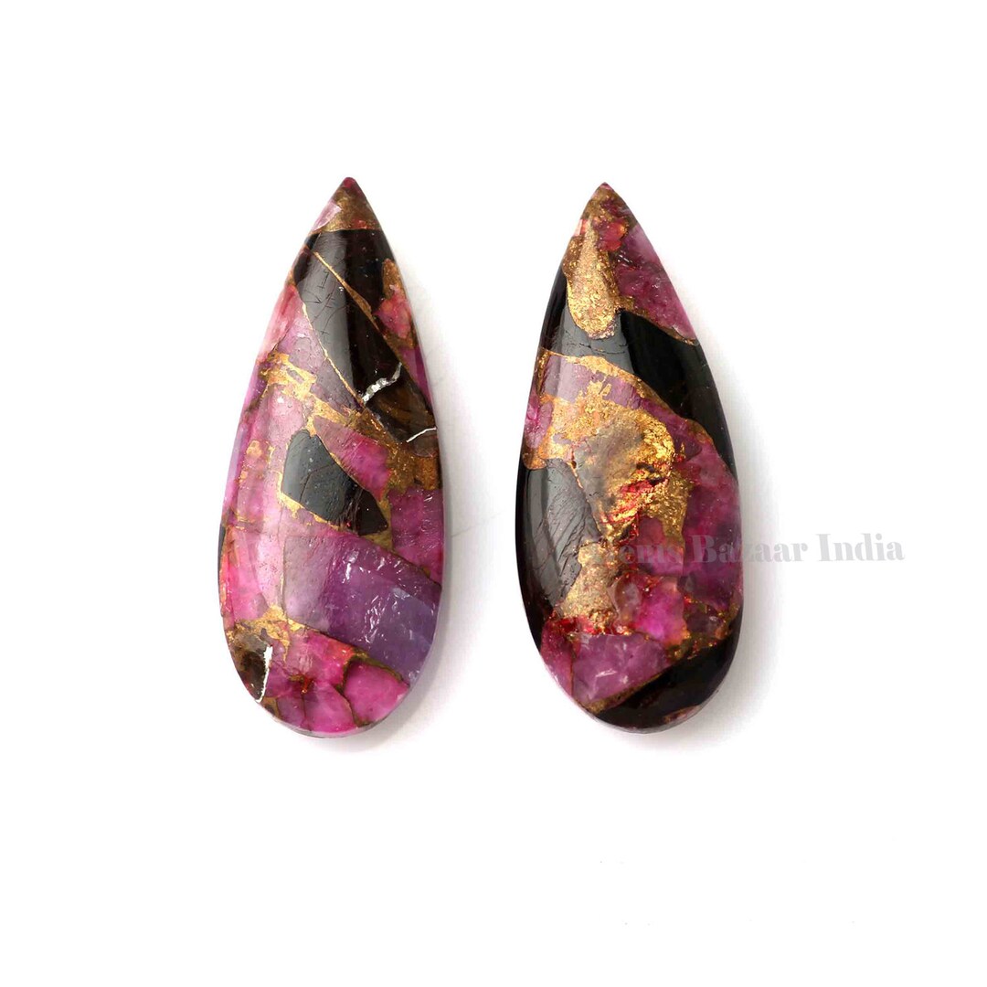 2 Pc Pink Copper Obsidian Almond Shape 10x30mm Smooth Briolette ...