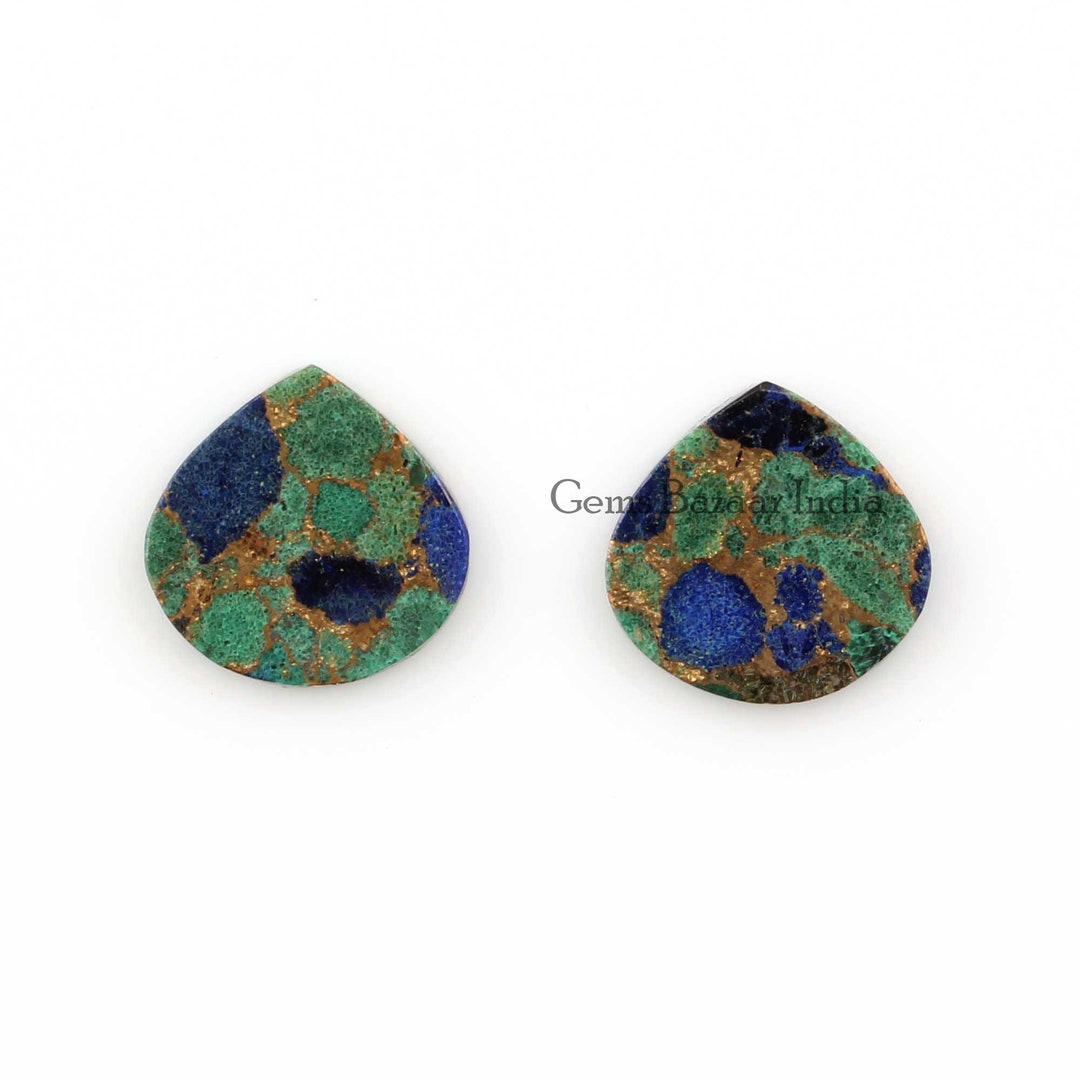 Azurite Copper Heart Shape Both Side Flat Gemstone for Pendant, Loose ...