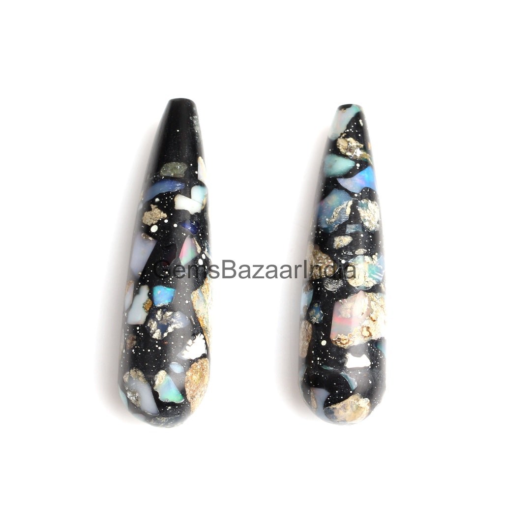 Black Ethiopian Opal Composite Copper 9x30mm Long Drops, Loose Gemstone ...