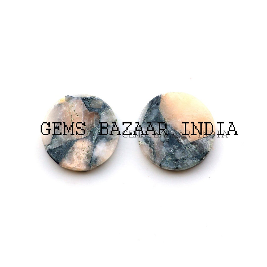 White Calcite Copper Turquoise Coin Cabochons: 12mm Flat Gemstone, 2pcs ...
