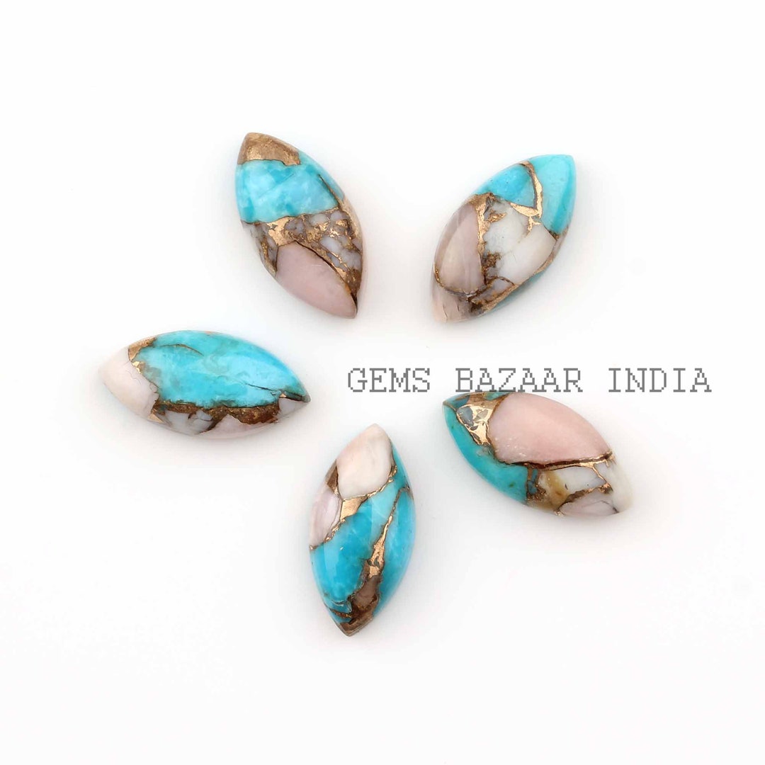 Pink Opal Copper Turquoise Long Marquise Smooth Gemstone Cabochons ...