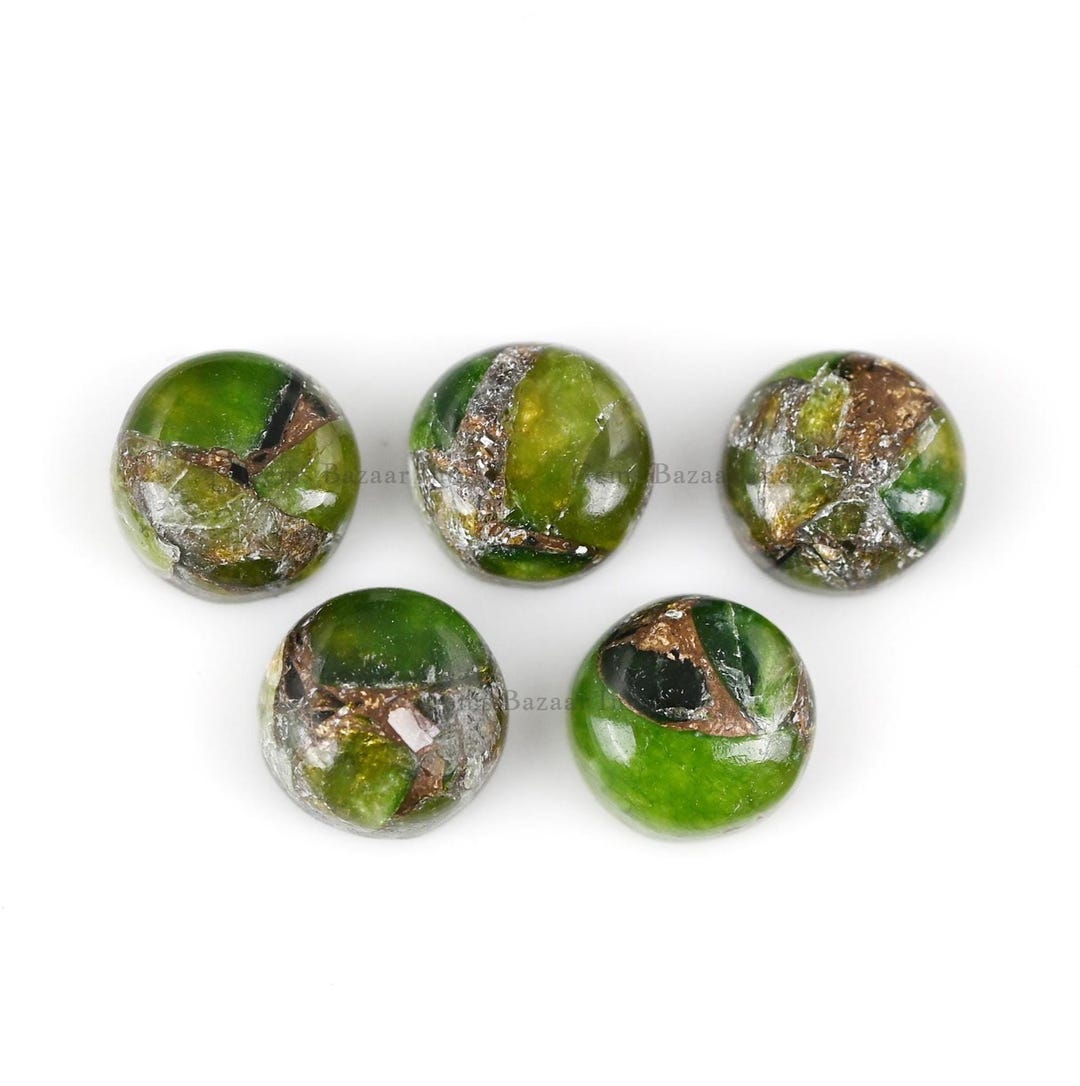 Green Jade Copper Composite Round 5mm to 20mm Cabochon Calibrated Loose ...