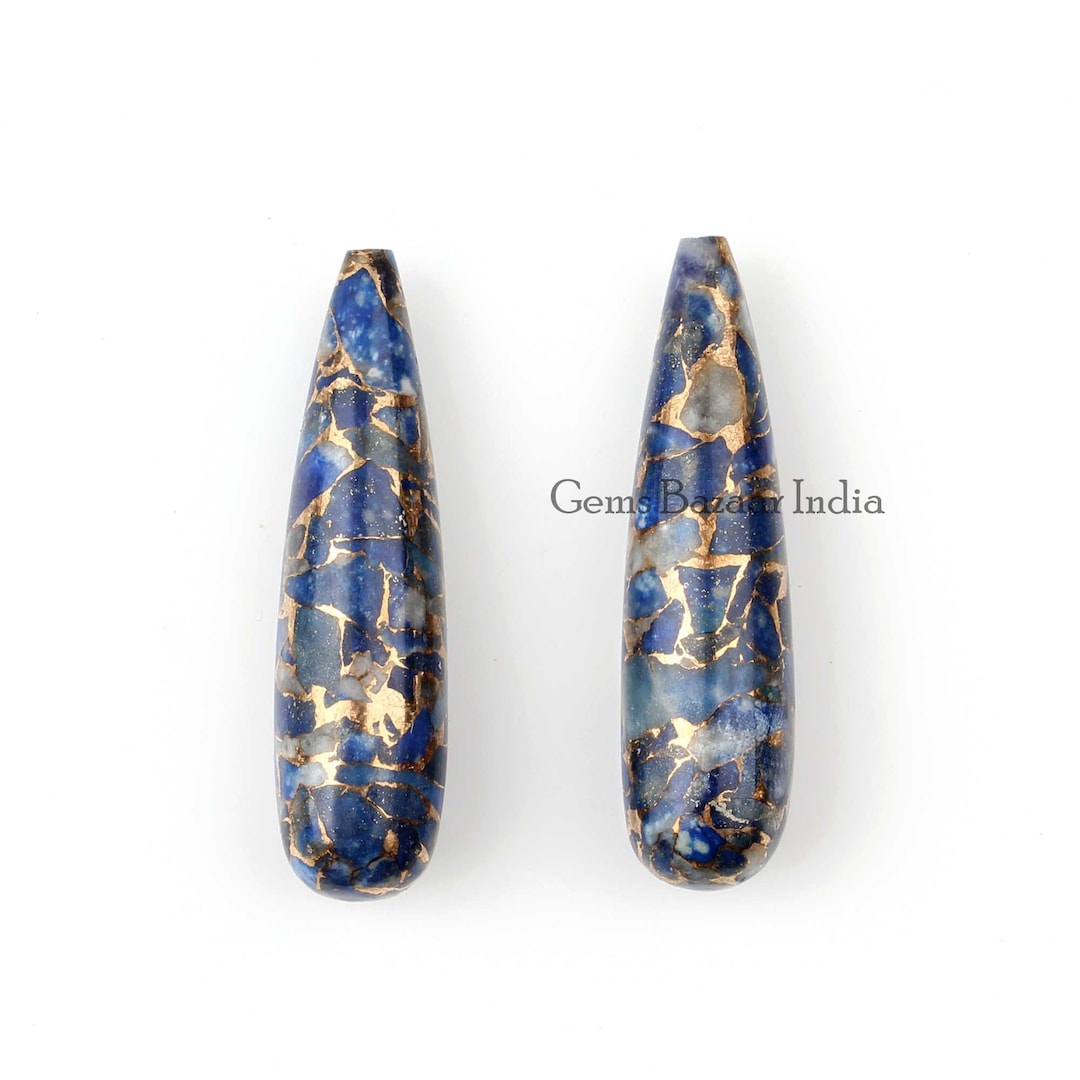 9x30mm Lapis Lazuli Copper Drop Smooth Gemstone, Calibrated Loose Beads ...