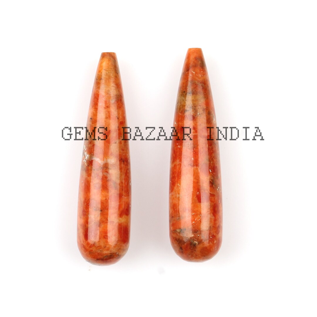 Apple Coral Teardrop Briolette Gemstone: Copper Jewelry Making Pair ...