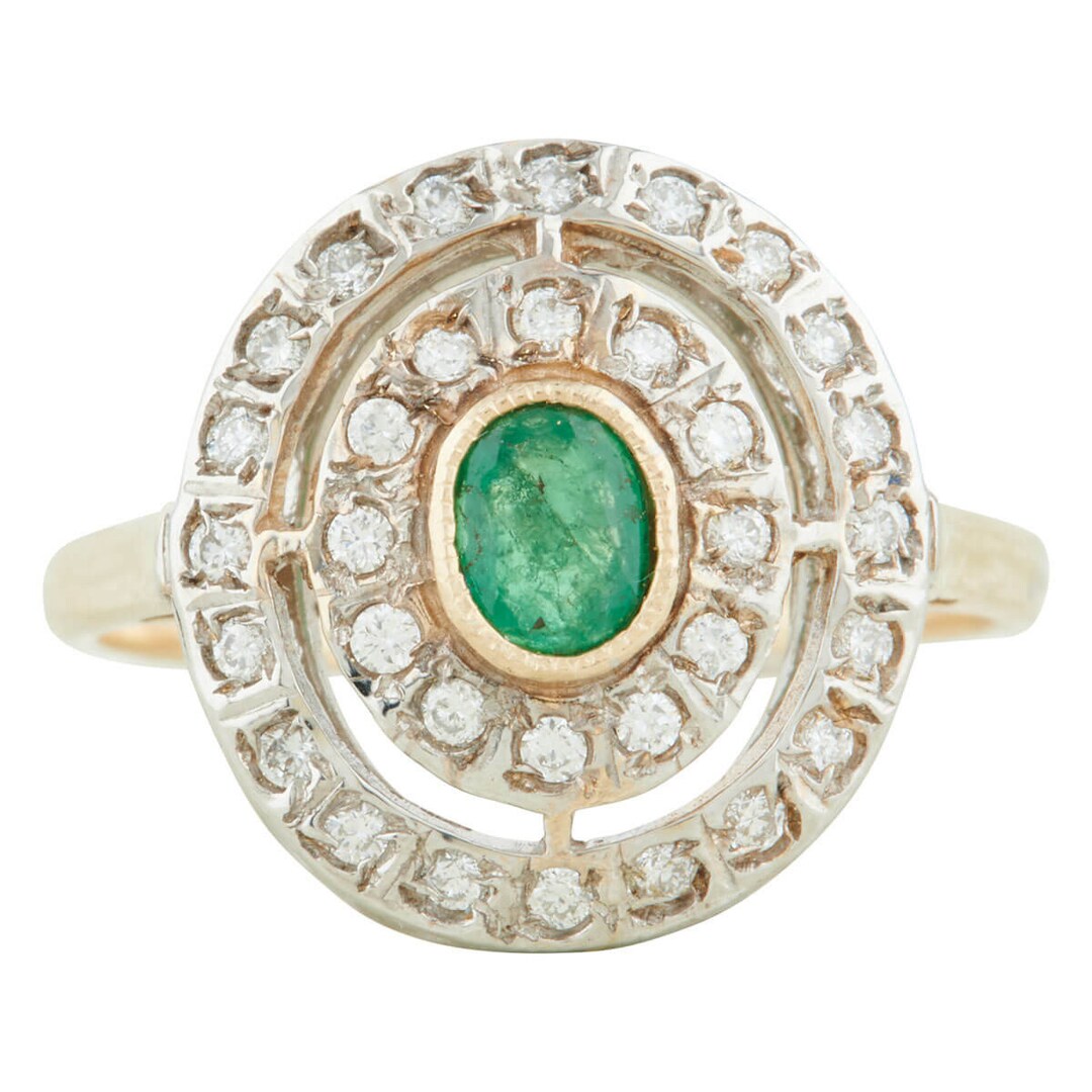9ct Gold Emerald & Diamond Halo Cluster Ring Edwardian Style 9k Gold ...