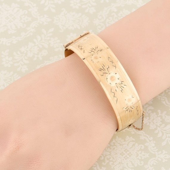 Vintage 9ct Rolled Gold Floral Engraved Bangle 1 5 Gold Flower Bracelet Wide Gold Bangle Hinged Bangle 1960s Gold Bangle Etsy