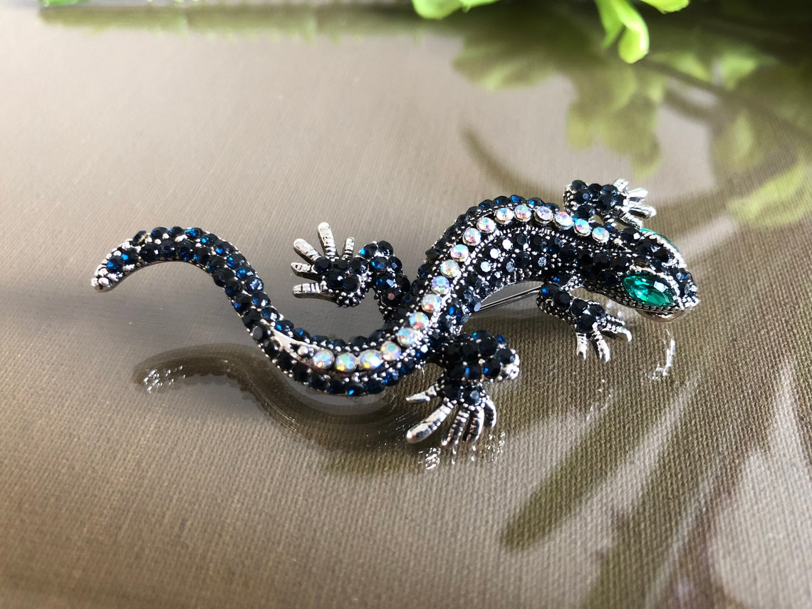 Rhinestone Lizard Brooch Pendant: Vintage Style Reptile Jewelry - Etsy