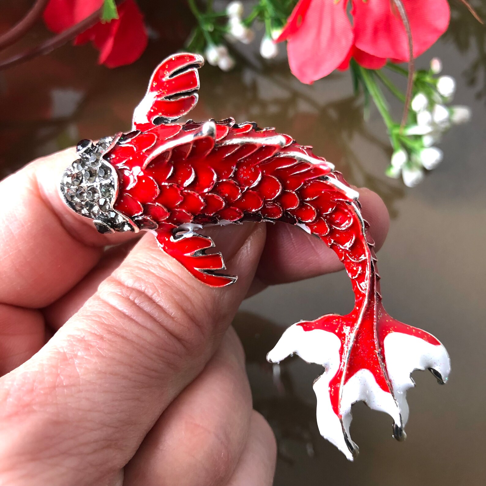 Koi Fish Brooch Pin, Fish Brooch, Big Fish Brooch, Red Enamelled Koi ...