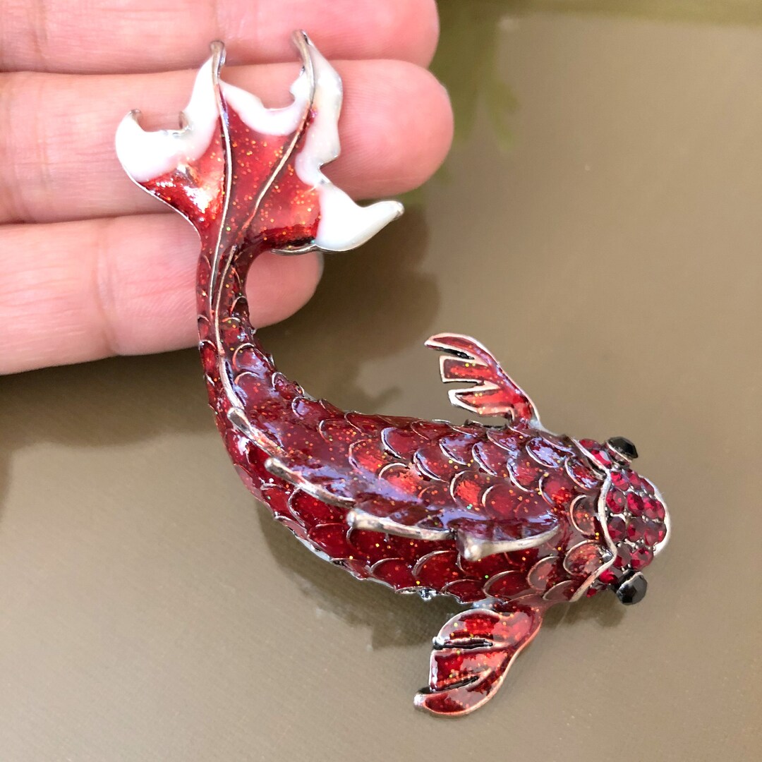 Koi Fish Brooch Pin Fish Brooch Big Fish Brooch Dark Red - Etsy