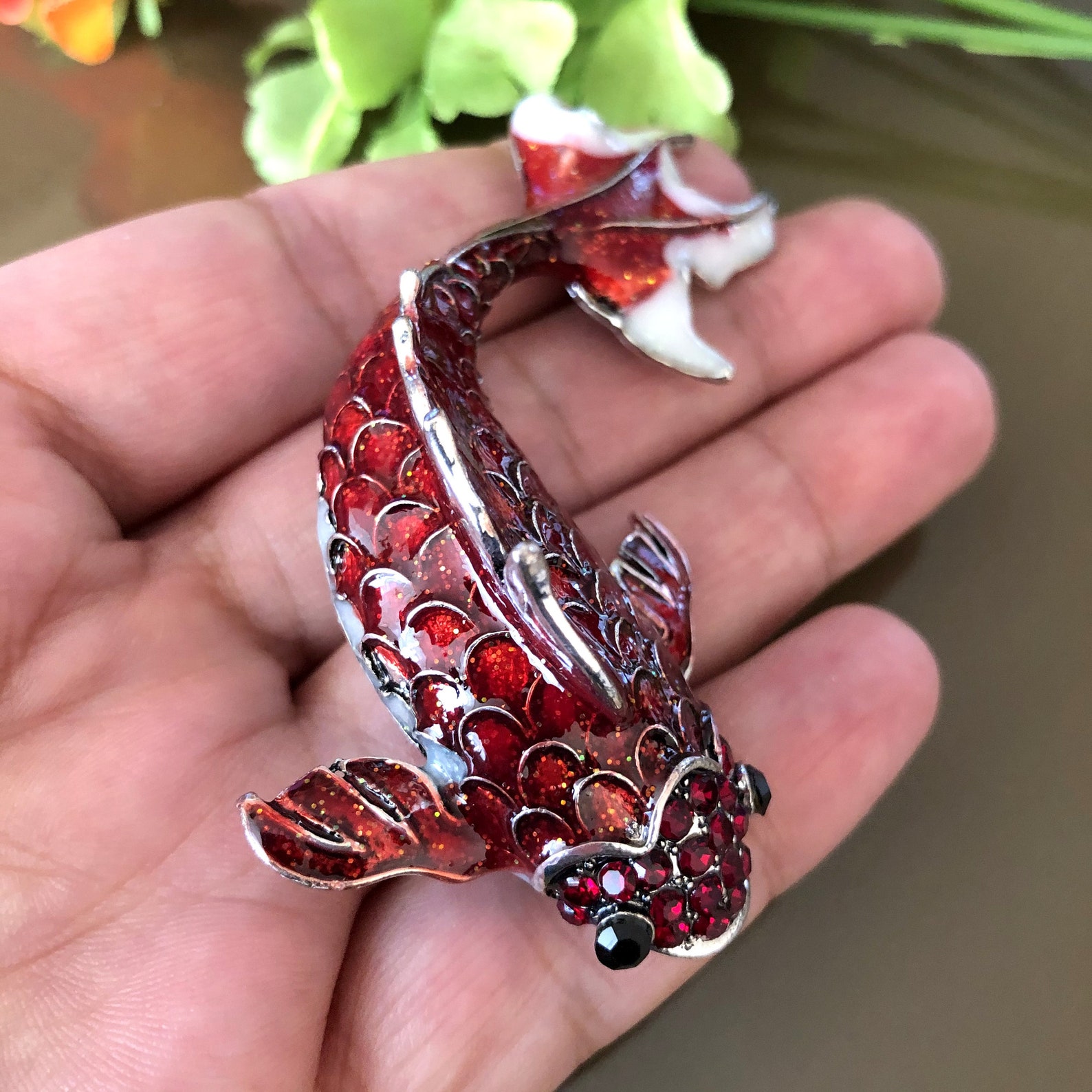 Koi Fish Brooch Pin Fish Brooch Big Fish Brooch Dark Red - Etsy