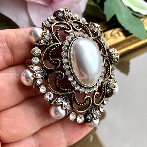 Large Brooch Pin, Pearl Brooch, Rhinestone Brooch, Pearl Jewelry - Etsy