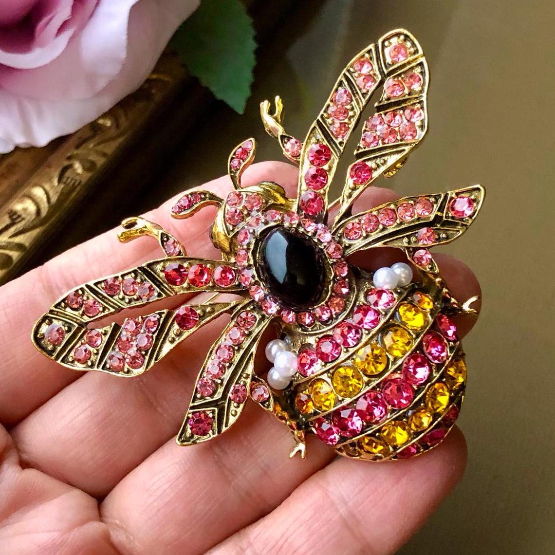 Large Bumble Bee Brooch: Rhinestone Wasp Pin, Vintage Style Jewelry - Etsy