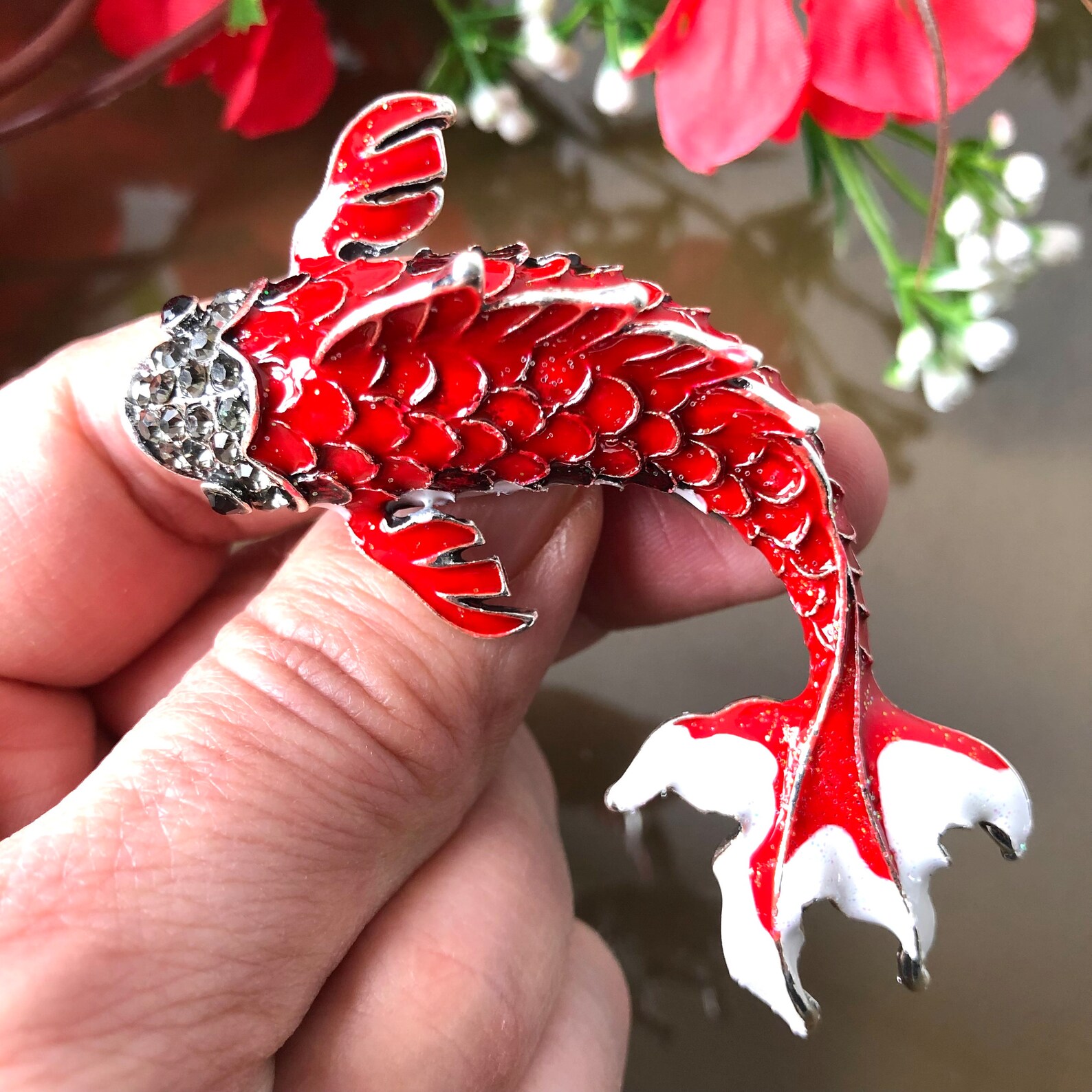Koi Fish Brooch Pin, Fish Brooch, Big Fish Brooch, Red Enamelled Koi ...