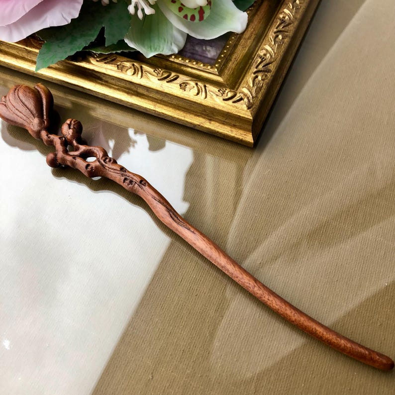 Wood Carved Floral Hair Chopstick: Vintage Style Hair Accessories - Etsy