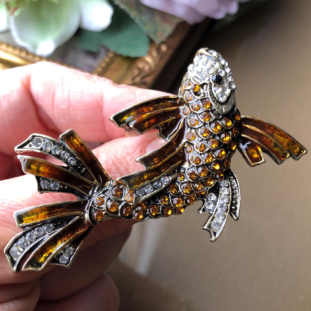 Rhinestone Fish Brooch Pin: Vintage Style Enamel Jewelry - Etsy