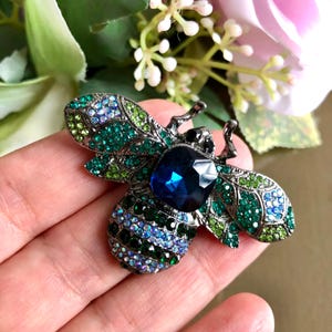 Blue Green Bumble Bee Pin Brooch, Rhinestone Brooch, Gift for Women or ...