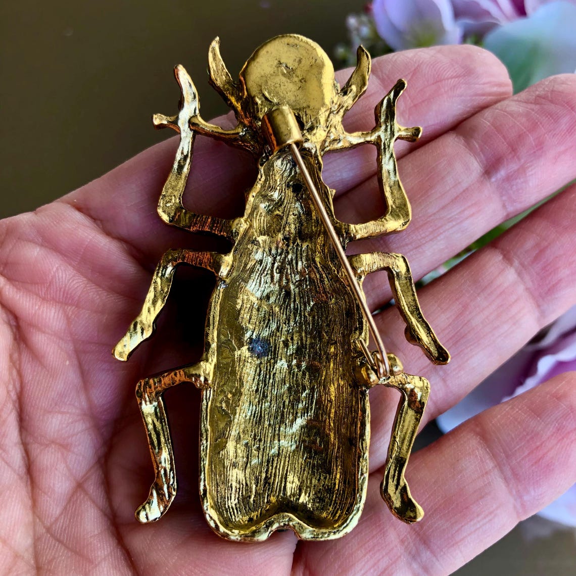 Enamel Rhinestone Beetle Brooch: Vintage Style Green Insect Pin - Etsy