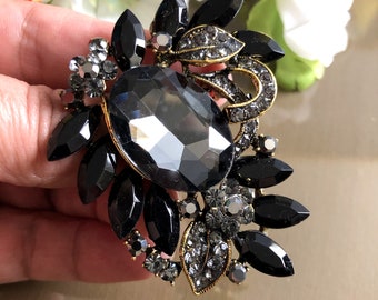 Black Crystal Brooch | Etsy