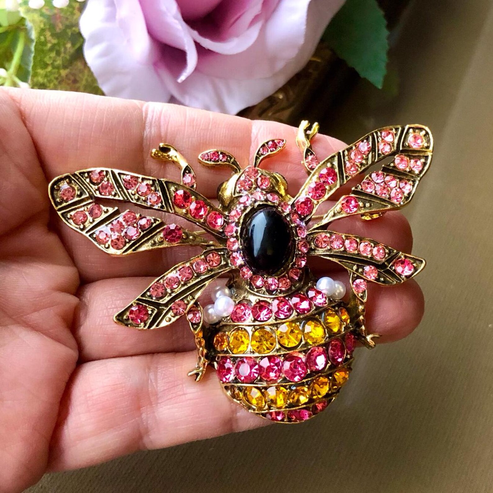 Large Bumble Bee Brooch: Rhinestone Wasp Pin, Vintage Style Jewelry - Etsy