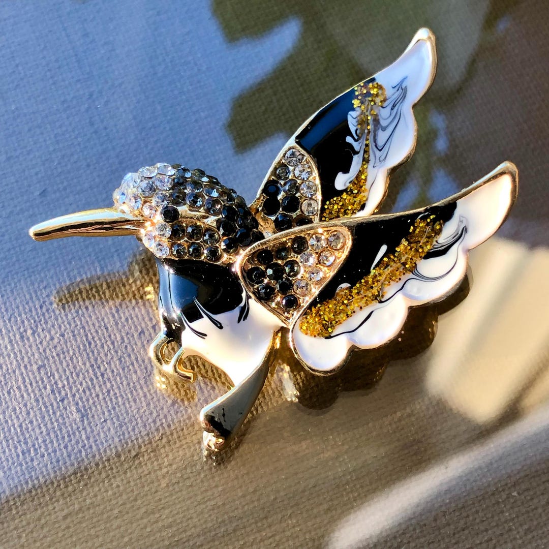 Bird Brooch Pin, Colibri Bird Jewelry, Small Enamel Rhinestone Brooch ...