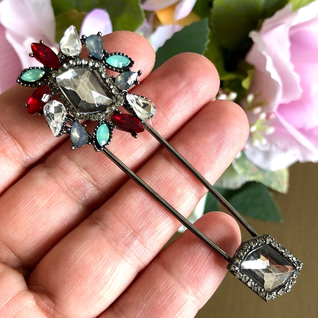 Crystal Rhinestone Safety Pin Brooch for Clothing & Accessories, Green ...