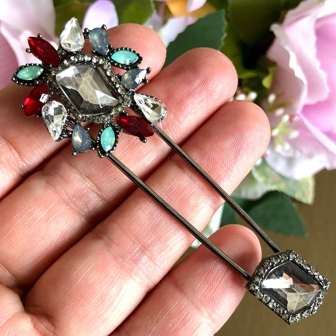 Crystal Rhinestone Safety Pin Brooch for Clothing & Accessories, Green ...